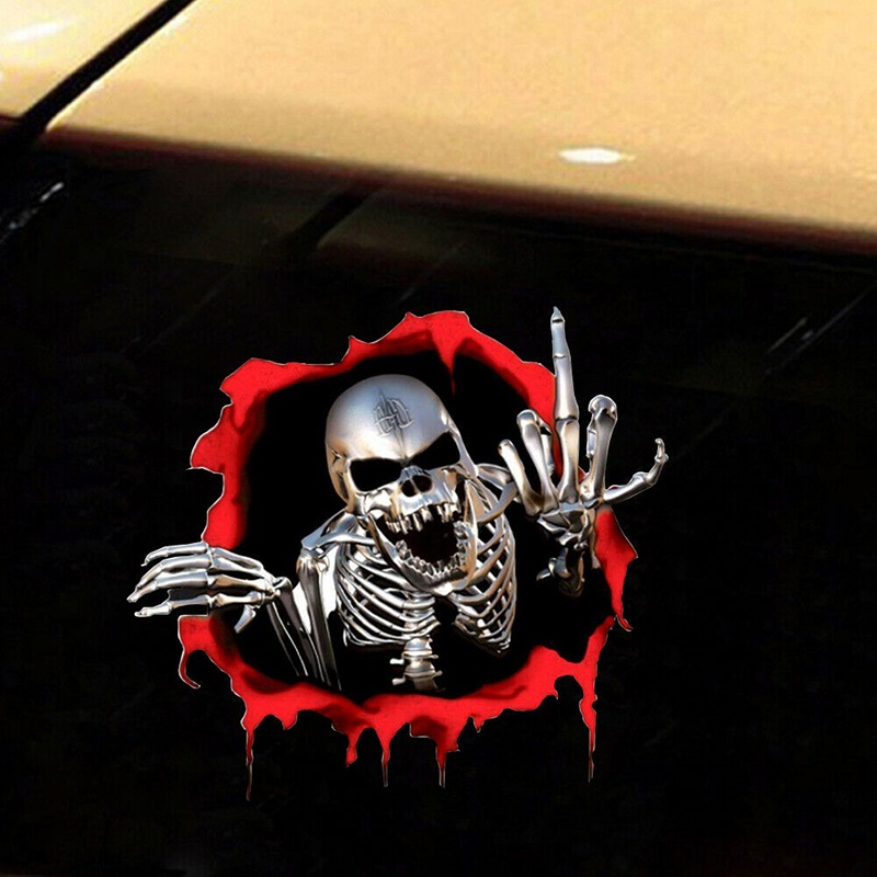 Skeleton Skull Auto Side Trunk Middle Finger Decal Sticker Car ...