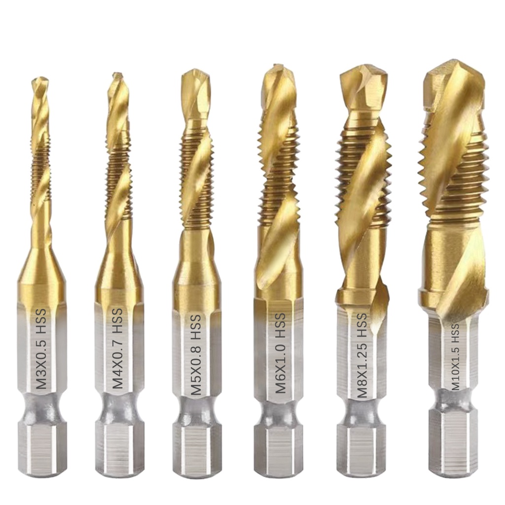 6Pcs HSS-4241 Titanium Coated Screw Tap Drill Bit Set M3 M4 M5 M6 M8 ...