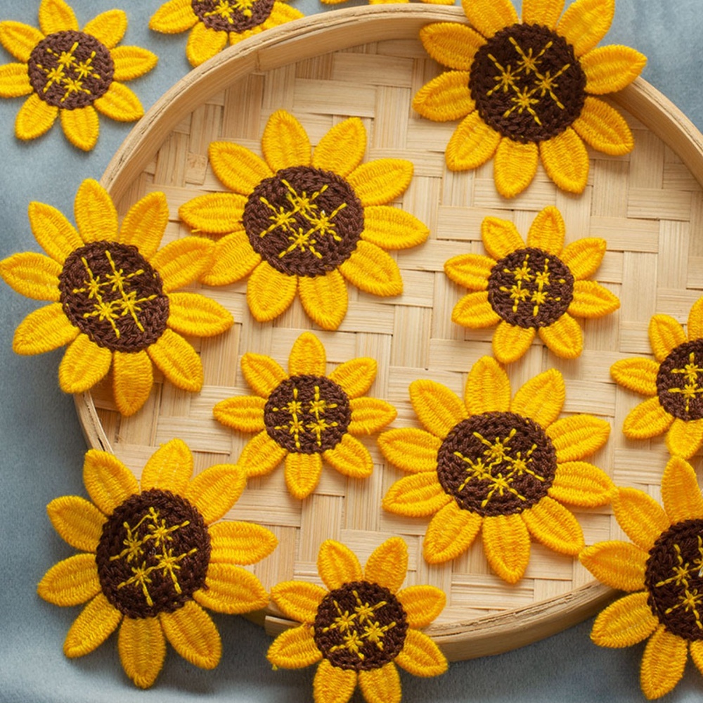 5Pcs Sunflower Embroideried Patches For Bag Jeans Sew On Repair 7.2CM ...