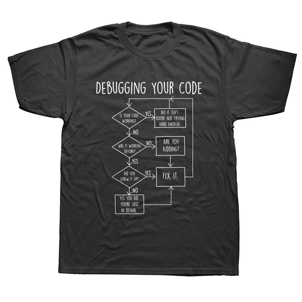 Funny Debugging Flowchart Computer Programming Coding T Shirts Graphic Cotton Streetwear Short