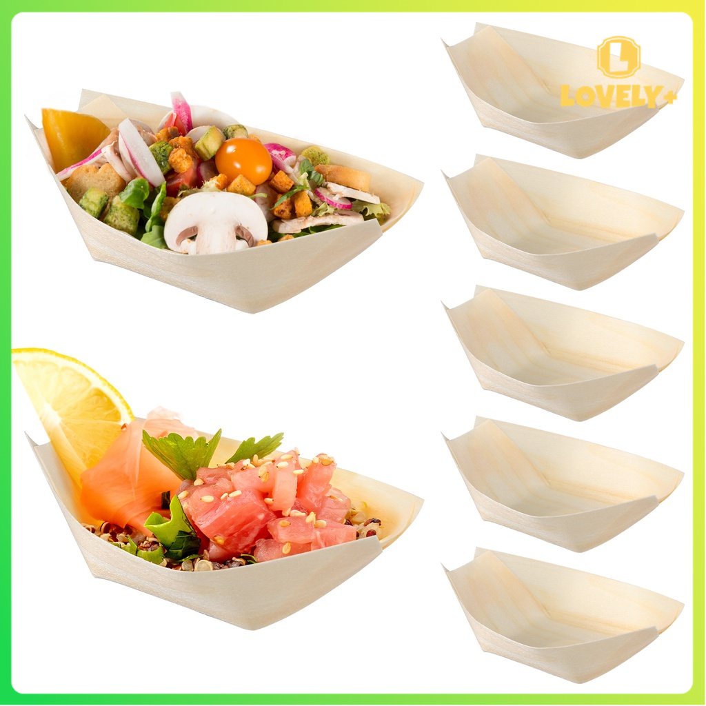 100Pcs Disposable Sushi Boat Food Dishes Vessel 3/5Inch Wooden Serving ...