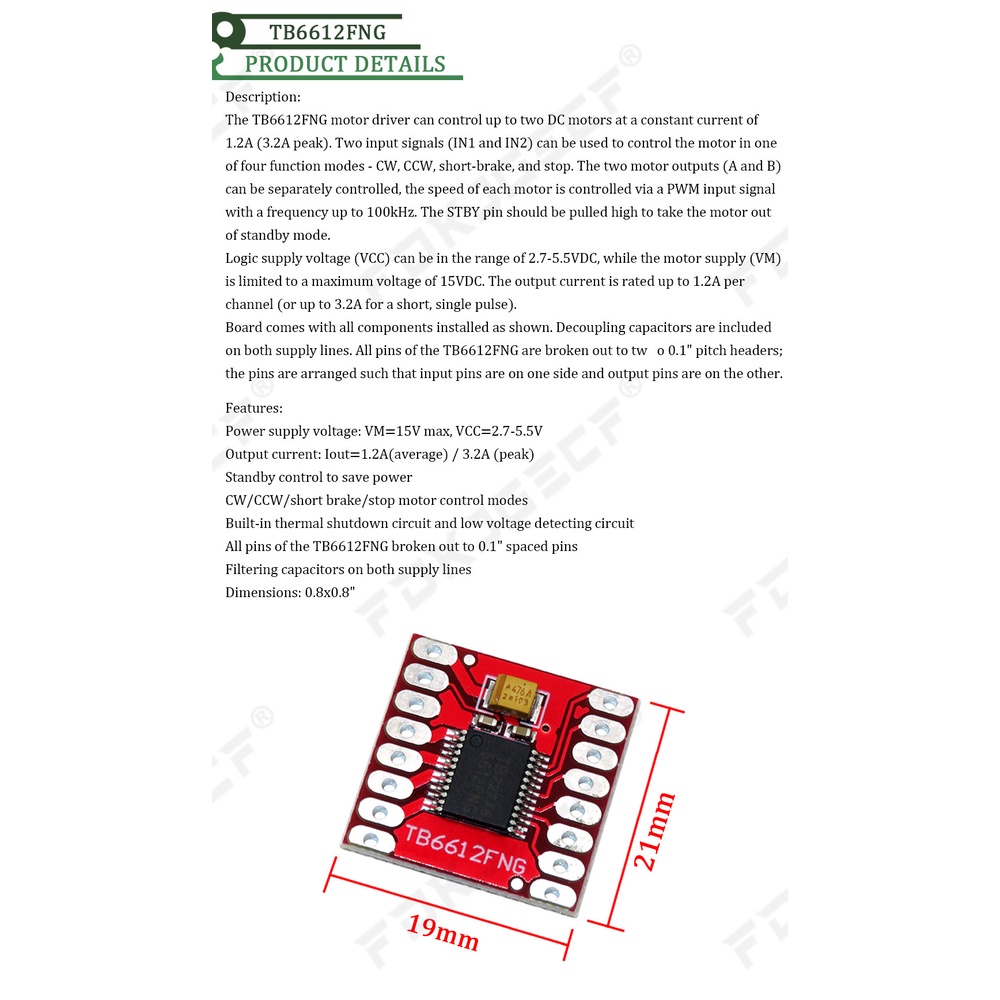 10PCS Dual Motor Driver board module 1A TB6612FNG DRV8833 for Arduino Microcontroller Better ...