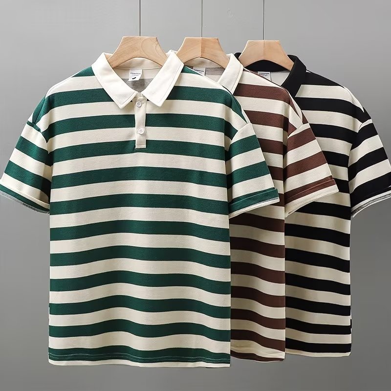 Stripe Short Sleeve Casual Polo T Shirt For Men Summer Korean Polo ...