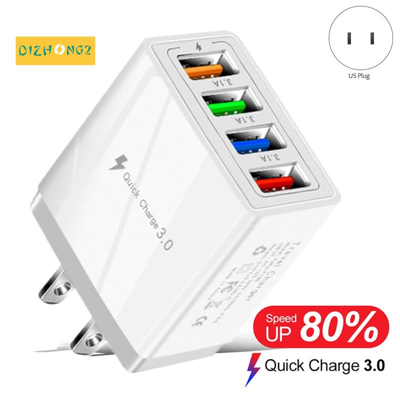 4 USB Fast Charging Adapter,with LED Light Charger 5V3A Charger Type-C ...
