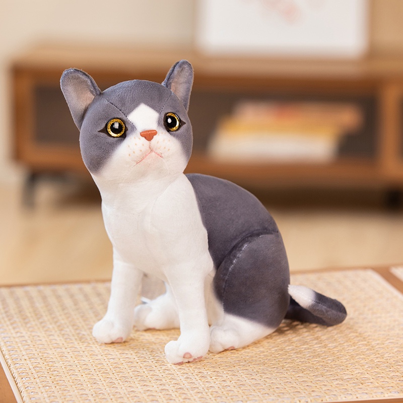 Simulation Cat Plush Toy Real Life Stuffed Animals Siamese Kittey ...