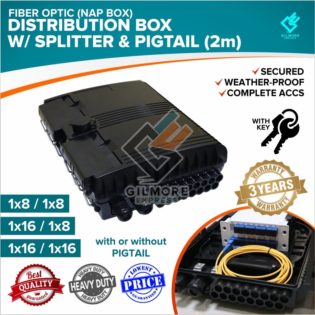1x8 / 1x16 Distribution Box with 1x8 Splitter & 1m Pigtail FTTH 8 / 16 ...