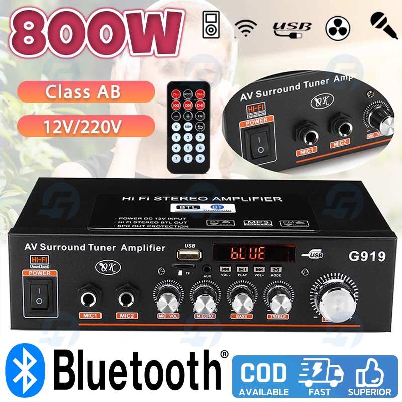 800W Digital Bluetooth Stereo Amplifier Hifi Fm Radio Usb EU Plug With ...