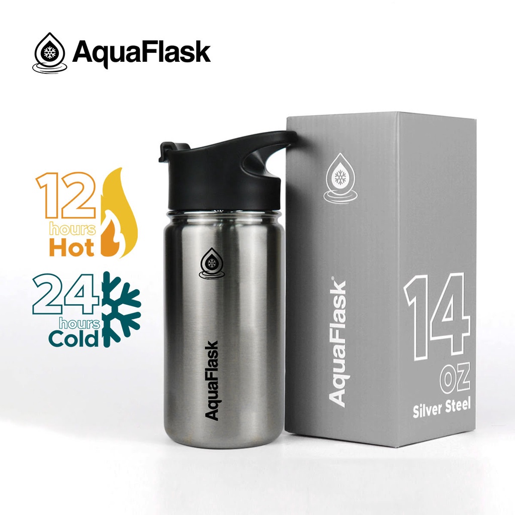 Aquaflask (14oz) Wide Mouth with Flip Cap Vacuum Insulated Stainless ...