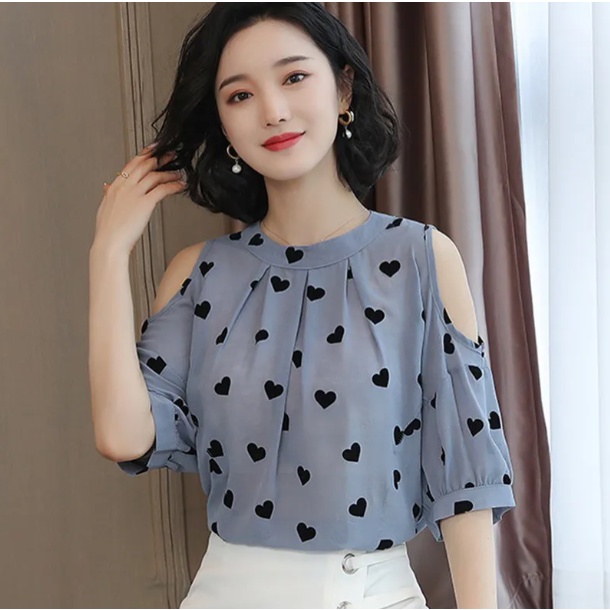 Short Sleeve White Formal Blouse For Women Plus Sizeoff The Shoulder Floral Print Chiffon