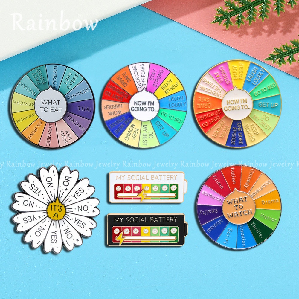 [Rainbow]Personality Rainbow Daisy Enamel Brooch Spinning Wheel Fun Pin ...