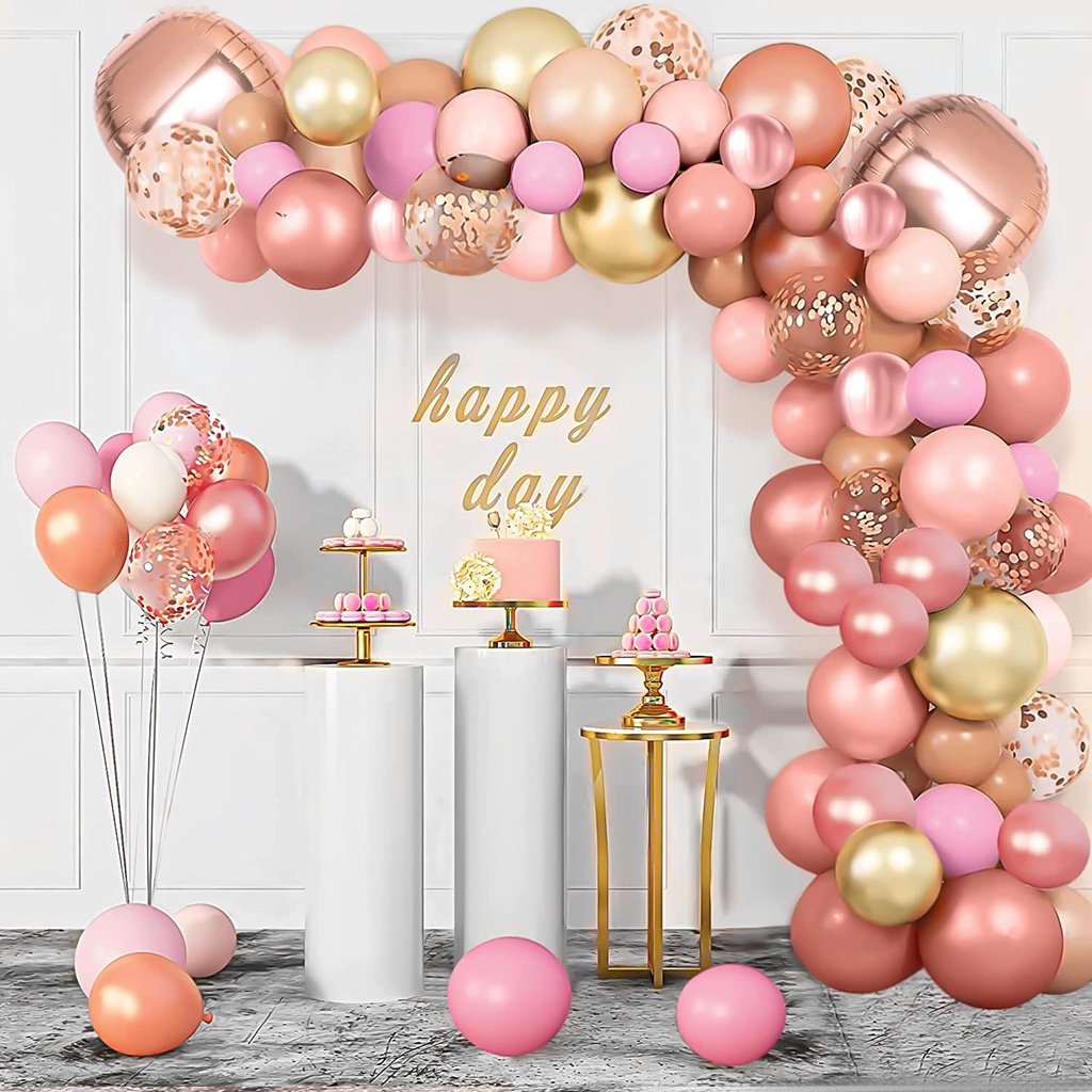 Rose Gold Balloon Arch Kit- 96 Pcs Latex and Confetti Rose Gold ...