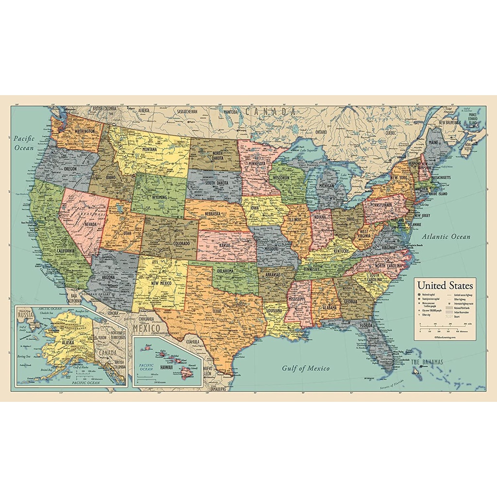 Usa Map Poster United States Map Chart Tancolor Laminated ”” | Shopee ...