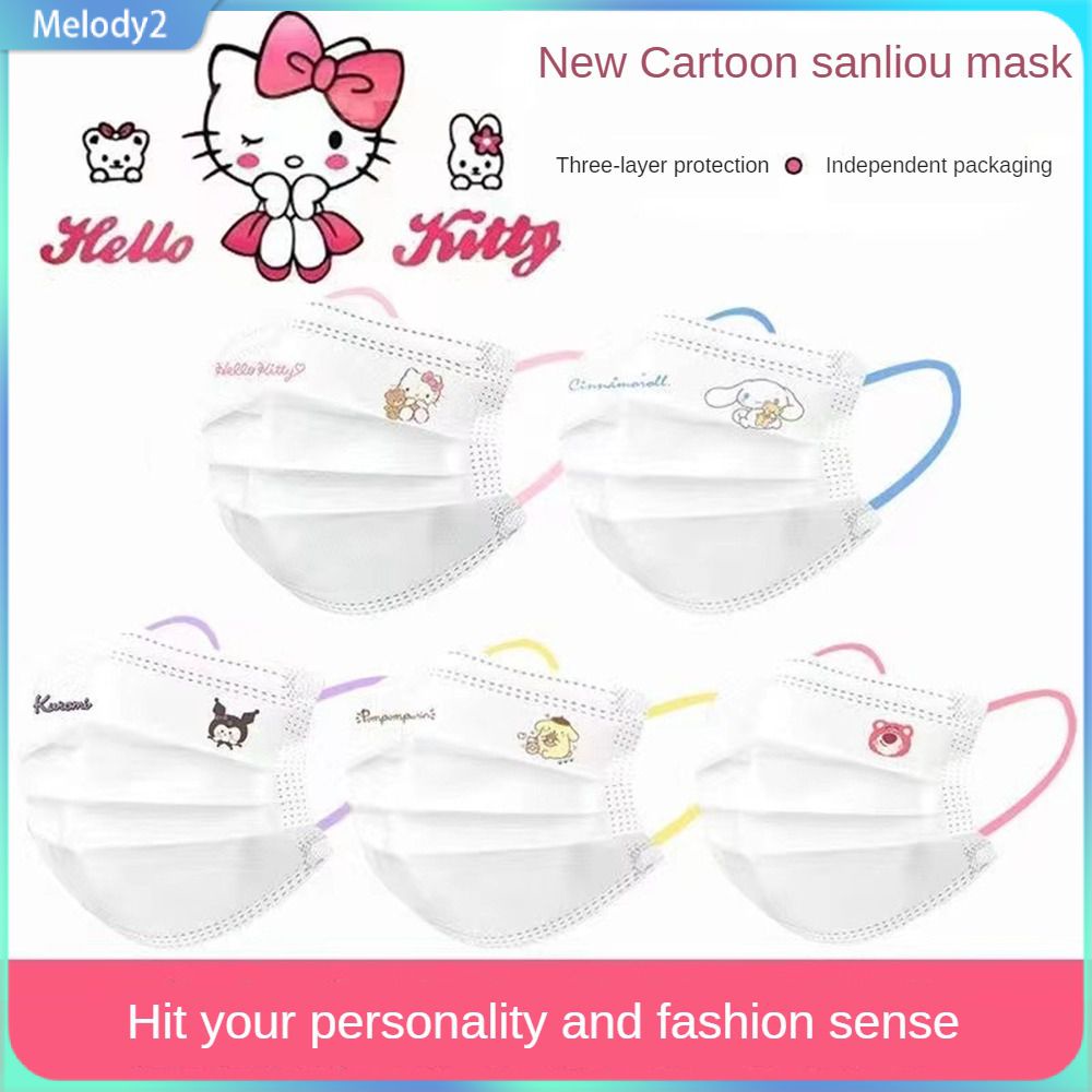 10pc Cartoon Masks Sanrio Characters Hello Kitty Melody Cinnamoroll ...