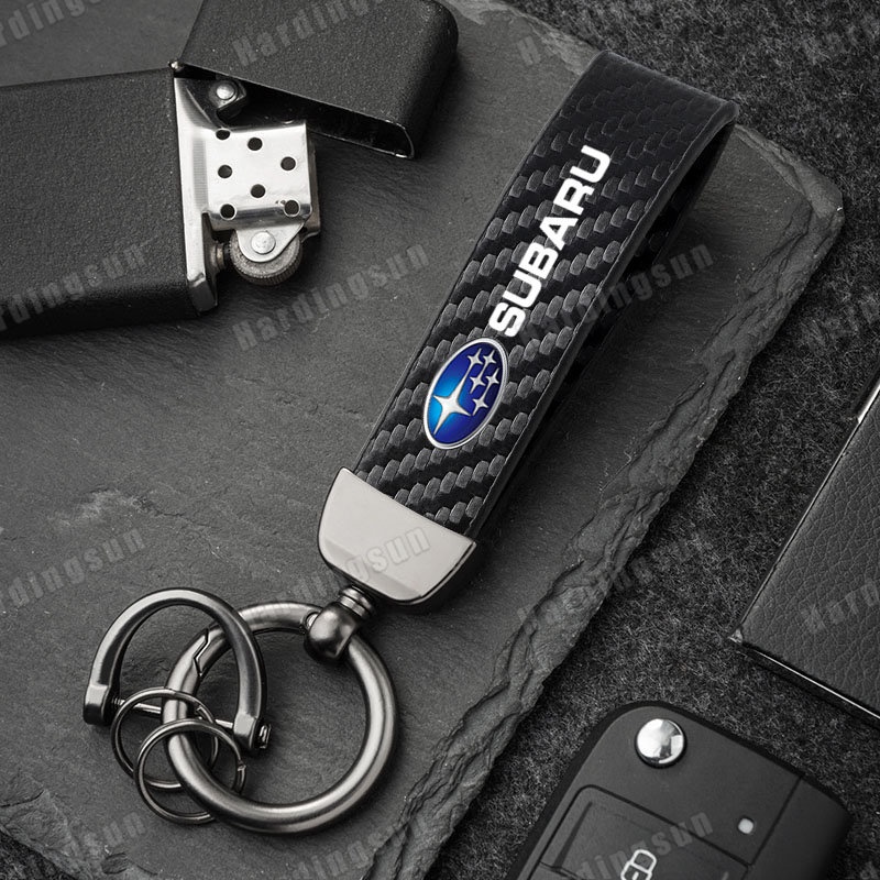 Carbon Fiber Leather Car Keychain Zinc Alloy Key Ring For Subaru ...