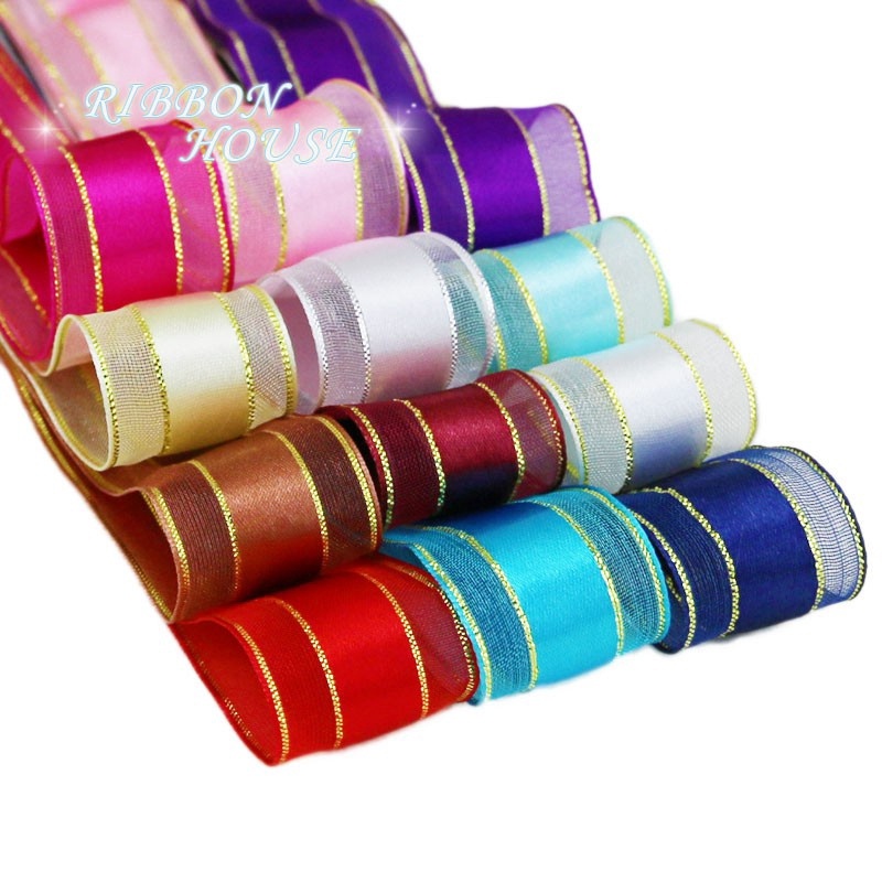 25mm gold edge satin ribbon high quality gift packaging ribbon wedding ...