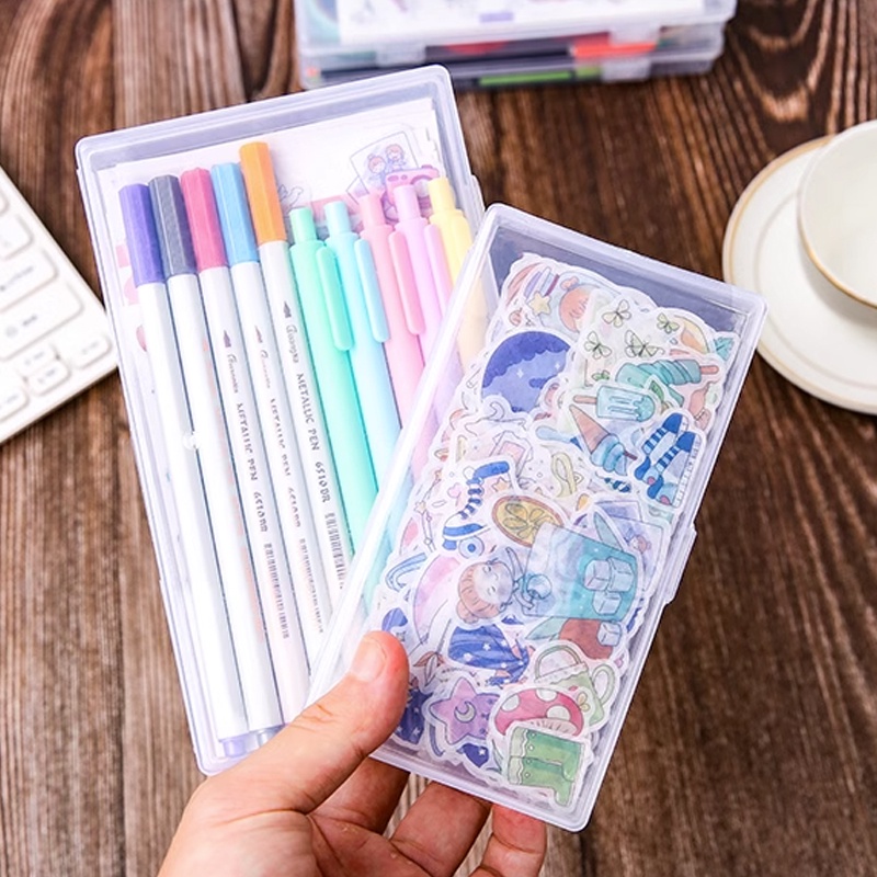 Simple Rectangular Transparent Buckle Storage Case School Office ...