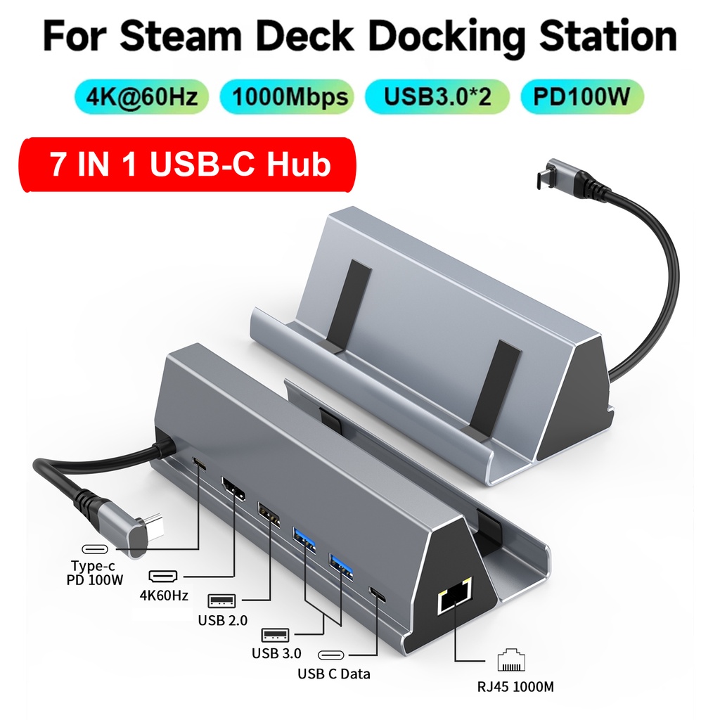 7 in 1 USB Hub Steam Deck Docking Station Aluminum Alloy Holder Dock ...