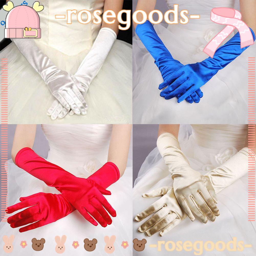 ROSE Evening Party Wrist Stretch Satin Bridal Prom Costume Finger Long ...