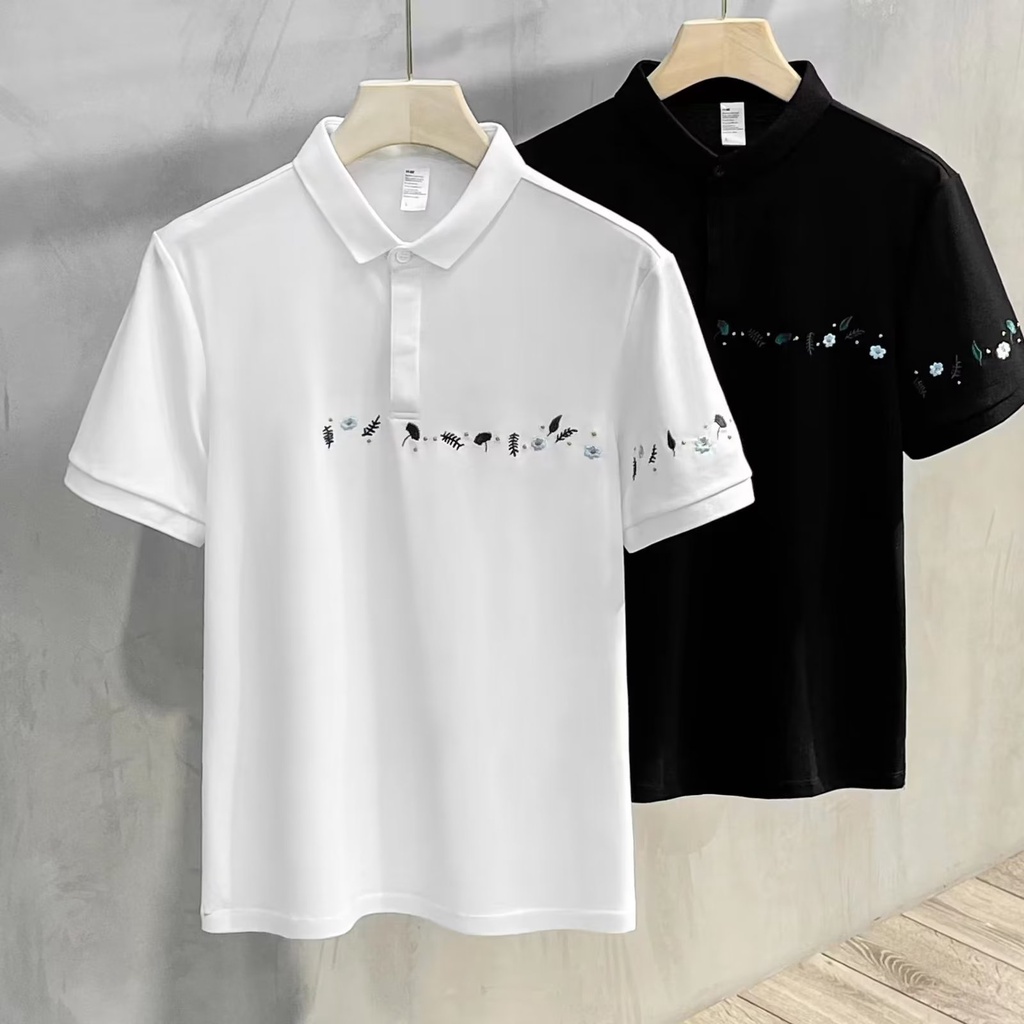 M-4XL Men's Summer Trend Simple Causal Flower Embroidered Korean ...