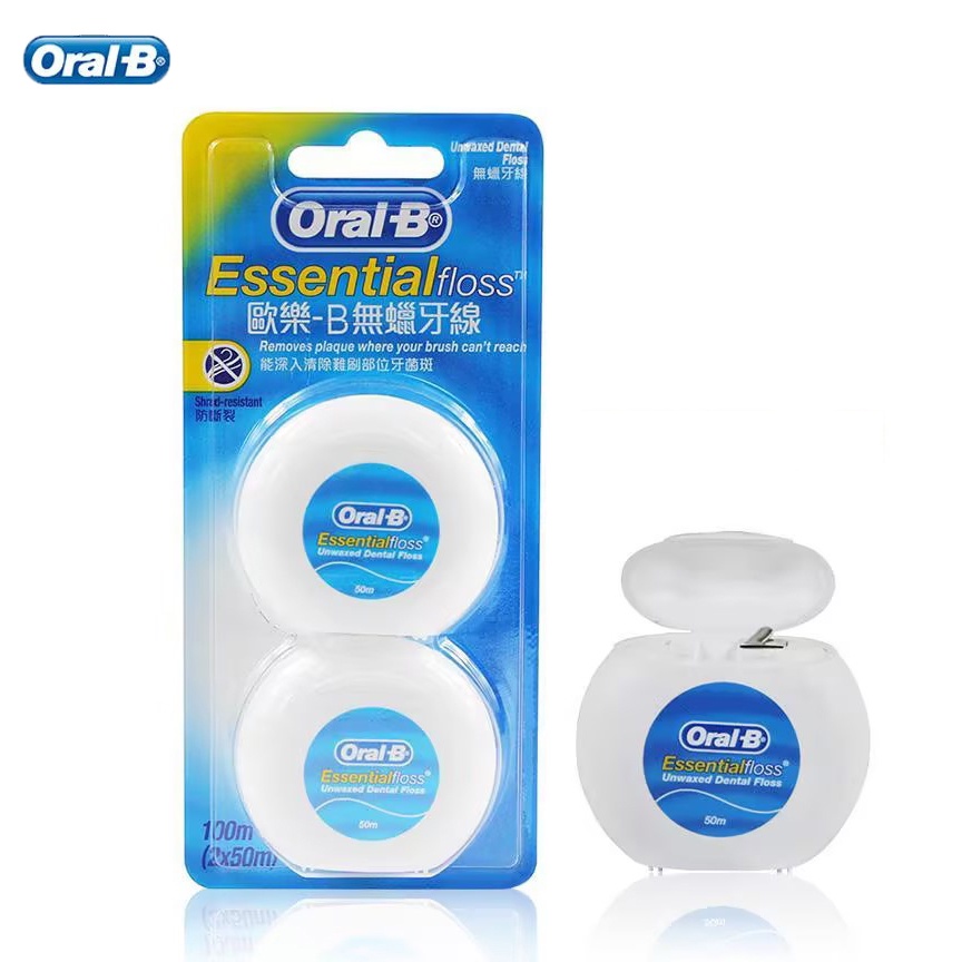 Oral B Unwaxed Dental Floss Essential Floss Waxless Floss Interdental ...
