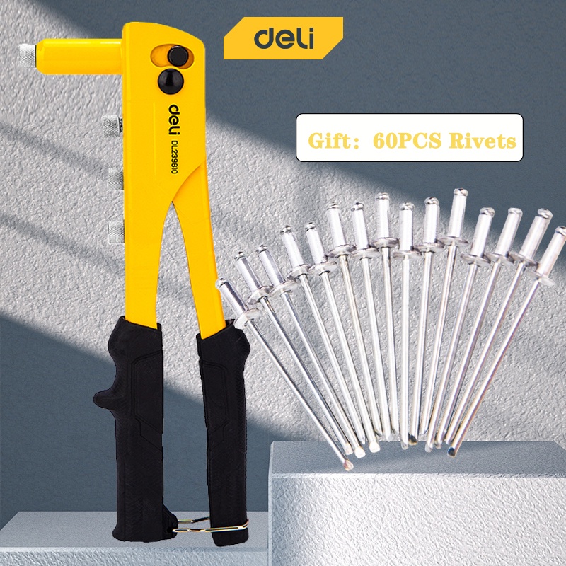 Deli Tool Hand Riveter Set 4 Nozzles Heavy Duty Rivet Gun Tool 60PCS ...