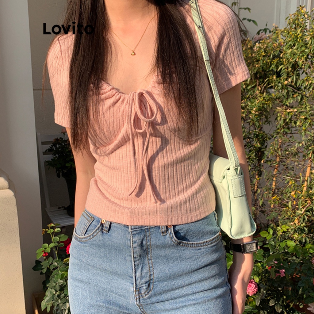 Lovito Casual Plain Drawstring Fashion Knit Top for Women LNA09267 ...