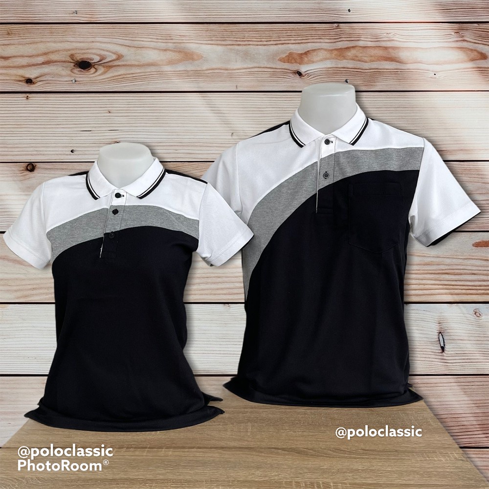 Polo shirt with oblique cut, black and gray, white, black back, soft ...