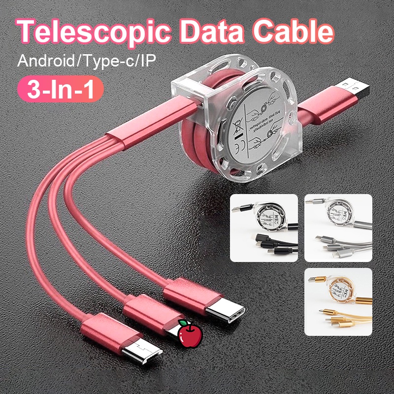 Universal 3 In 1 Fast Charging Cable Charging Retractable Cable Type C ...