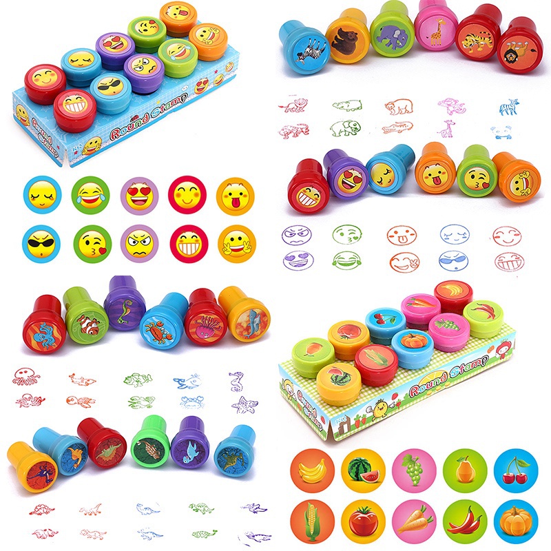 10 PCS Cute Cartoon Smiley Face Stamps for Kids School Office Arts ...