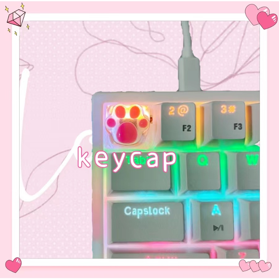 Resin Pink Cat Claw Transparent Keycap Kitten Palm Mechanical Keyboard ...
