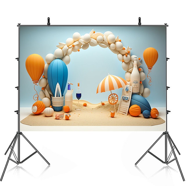 3D Summer Birthday Party Backdrop Kids Cake Smash Photography Air ...