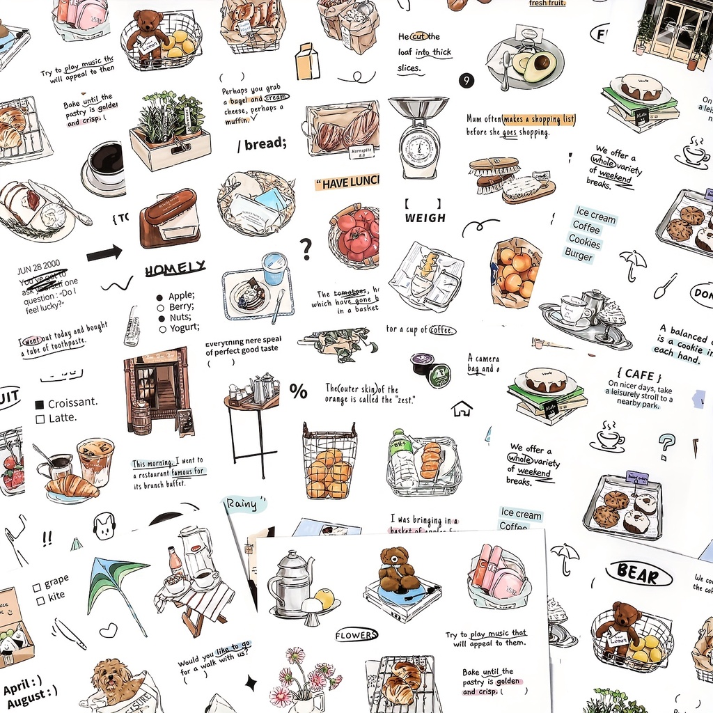 2 Sheets Retro ins Cute Weekend Picnic Stickers for Scrapbooking DIY ...