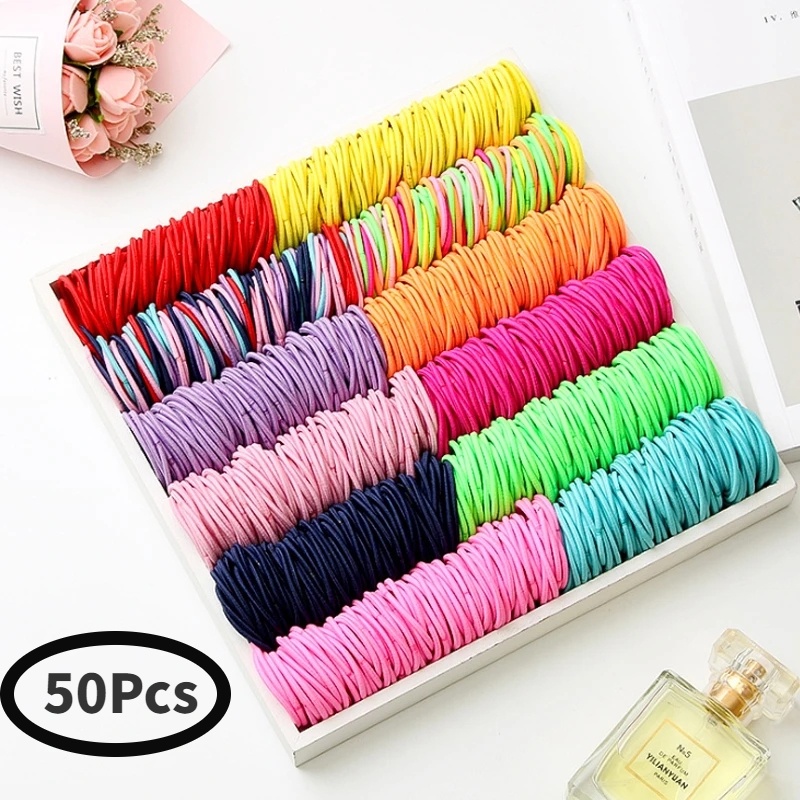 50-250Pcs Girls Cute Nylon Elastic Hair Ties | Shopee Philippines