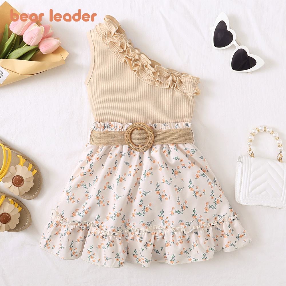 Bear Leader Kids Outfit 1-6 Years Girls Beige Diagonal Shoulder Pit Top ...