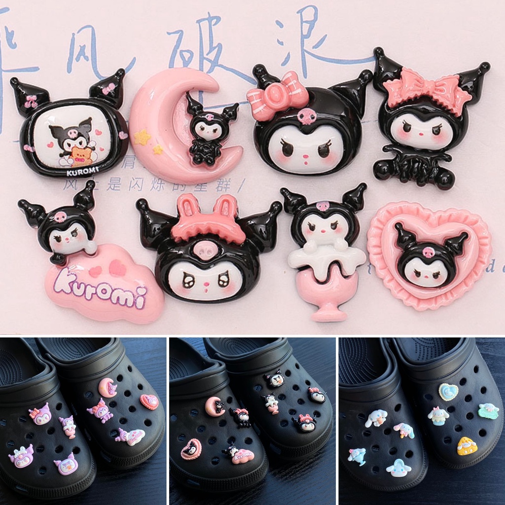 8pcs Shiny Sanrio/Cinnamon/Kuromi Crocs Jibbitz Button Charm DIY Beach ...