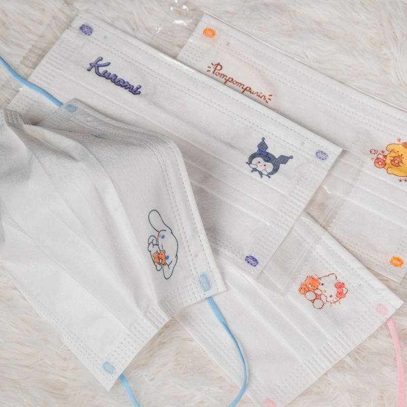 10pcs Three Layers Disposable Adult Mask Cinnamoroll Hello Kitty Pom ...