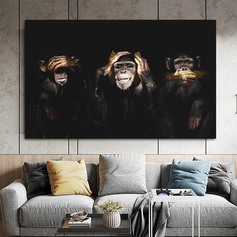 Dark Wise 3 Monkey Gorilla Pictures Animal Posters and Prints Canvas ...
