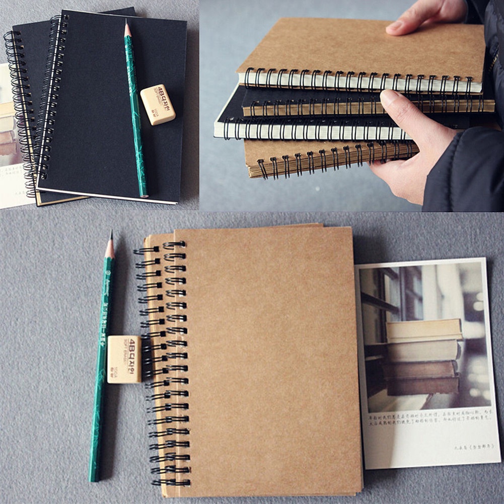 AgHL_ Retro Kraft Spiral Binding Blank Graffiti Sketchbook Notebook ...