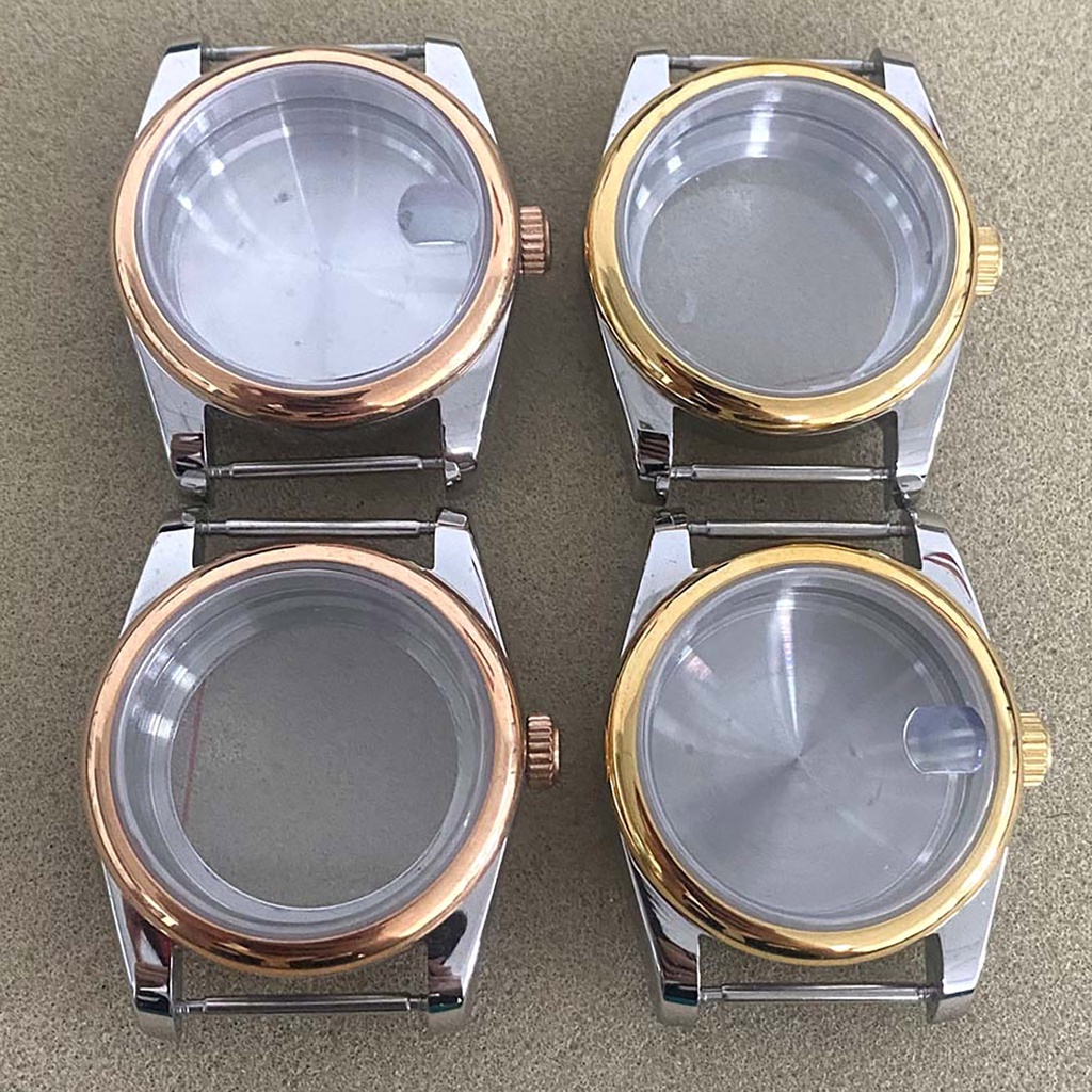 36/39mm Oyster Watch Case PVD Rose Gold R Ring Case Mineral Glass Watch ...