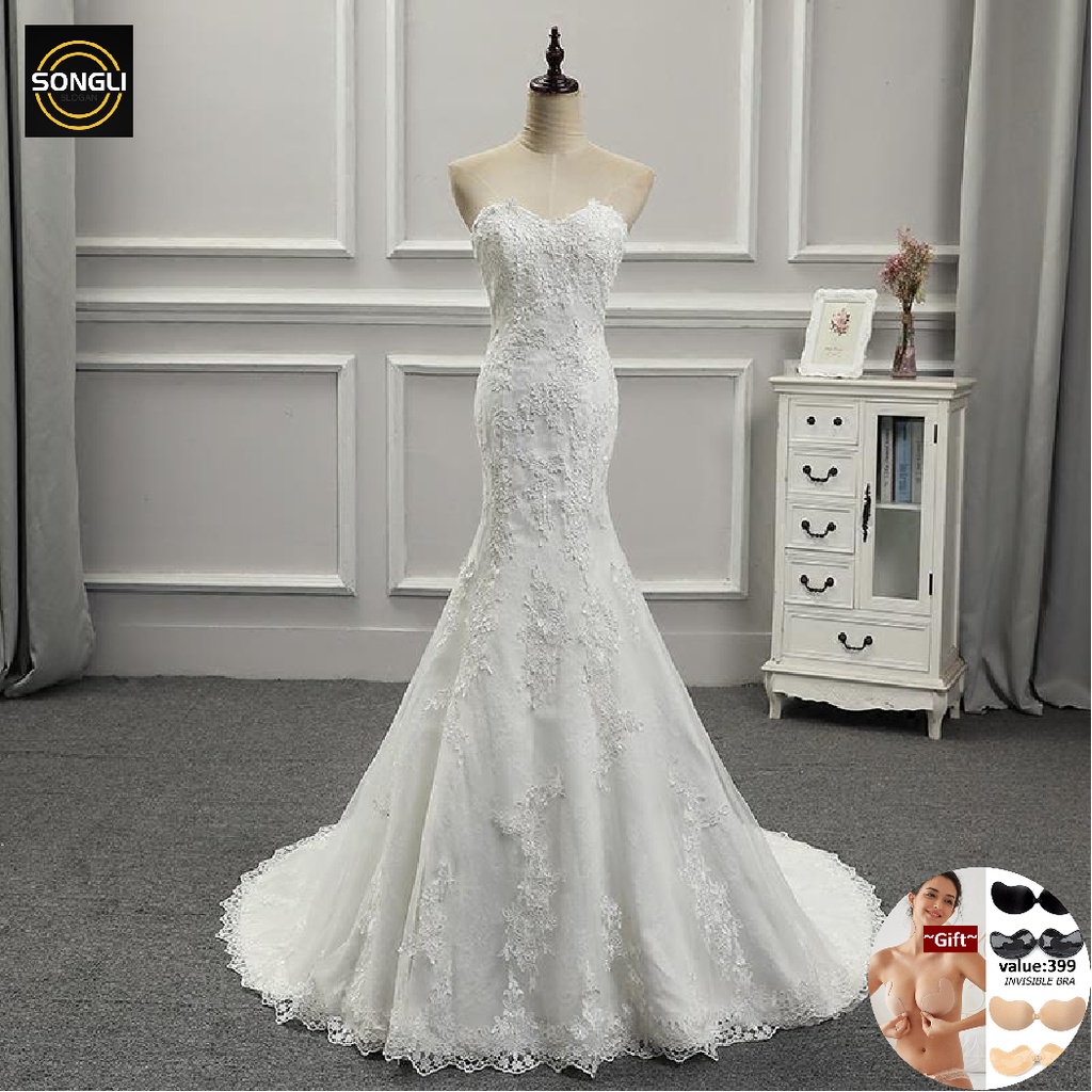 Bra less lace tail wedding dress Fish tail French high-end bride light ...