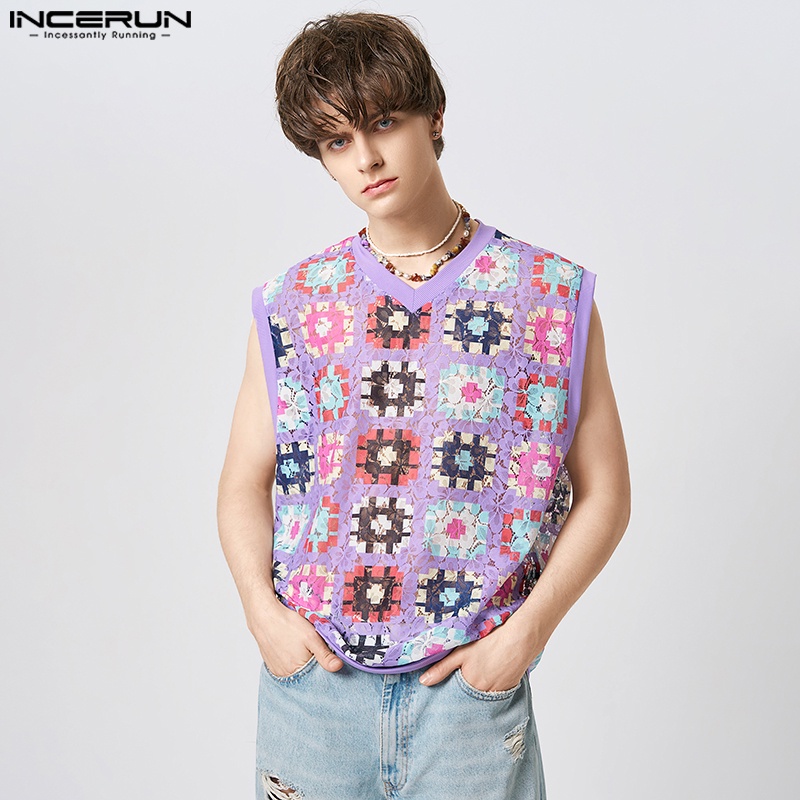 INCERUN Lace Graphic V-Neck Casual Vest Tanks | Shopee Philippines