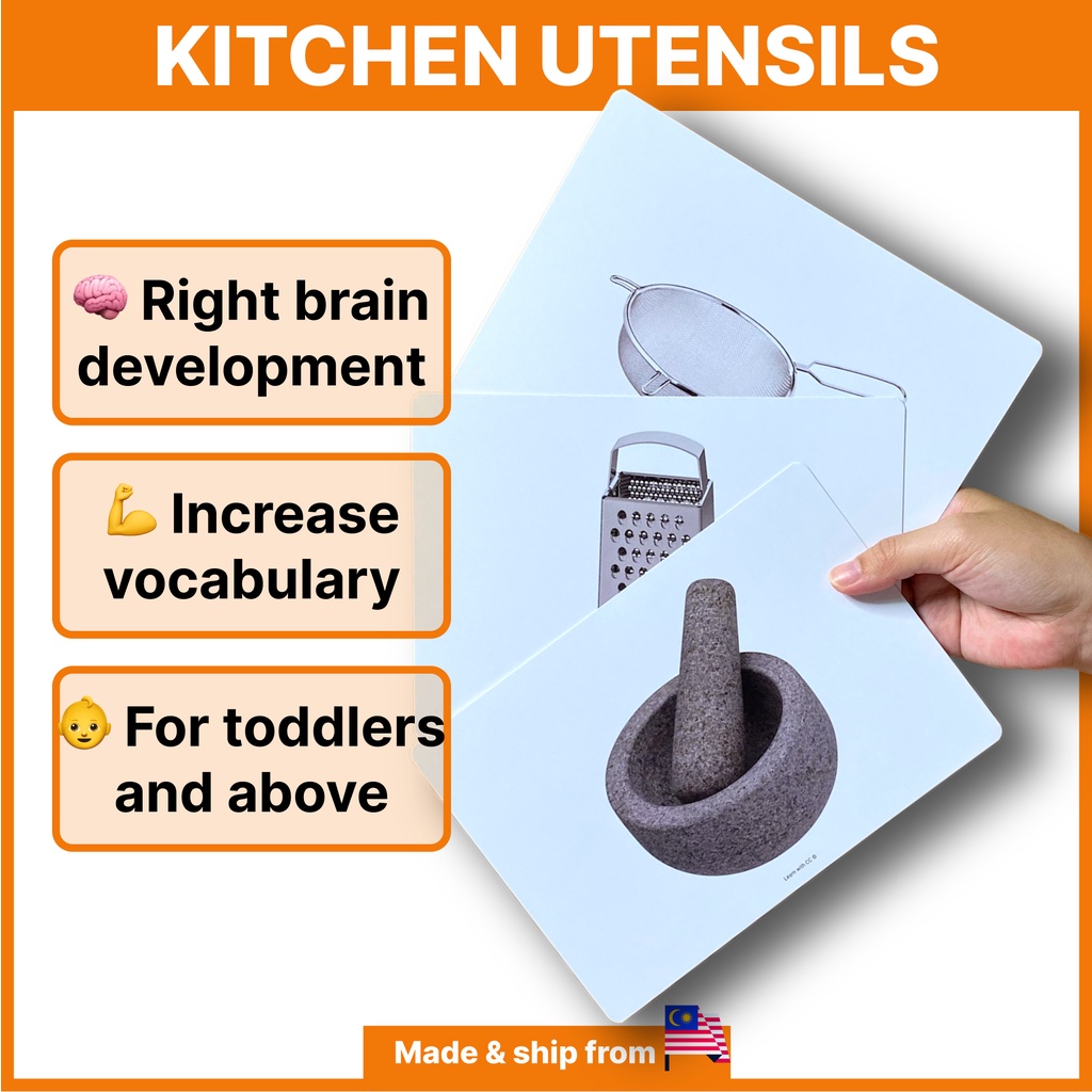 Kitchen Utensils Flash Cards for Kids, Baby, Big Flash Card, Flashcard ...