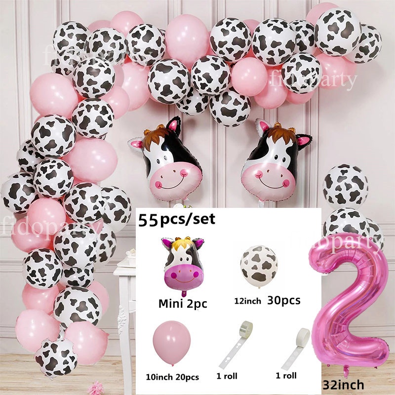 55pcs Carton Cow Balloons 32inch Pink Black Number Balloon Jungle ...
