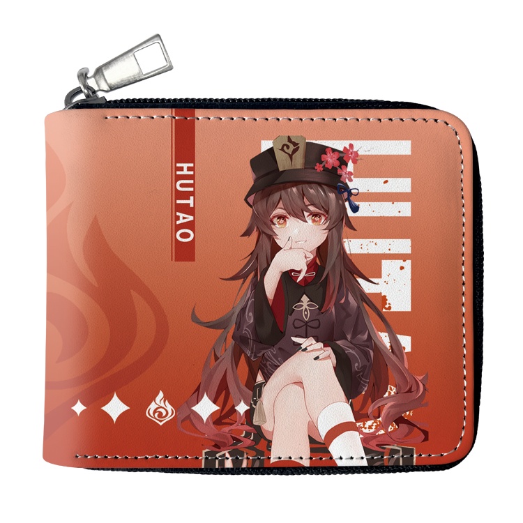 Genshin Impact Hu Tao Color Cartoon Coin Purse Pu Leather Short Wallet ...