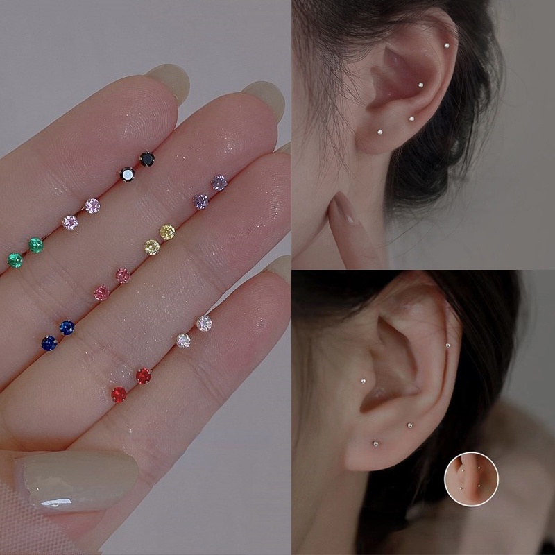 2Pcs S925 Sterling Silver Ear Bone Nails Earrings Buckle Earrings Screw ...