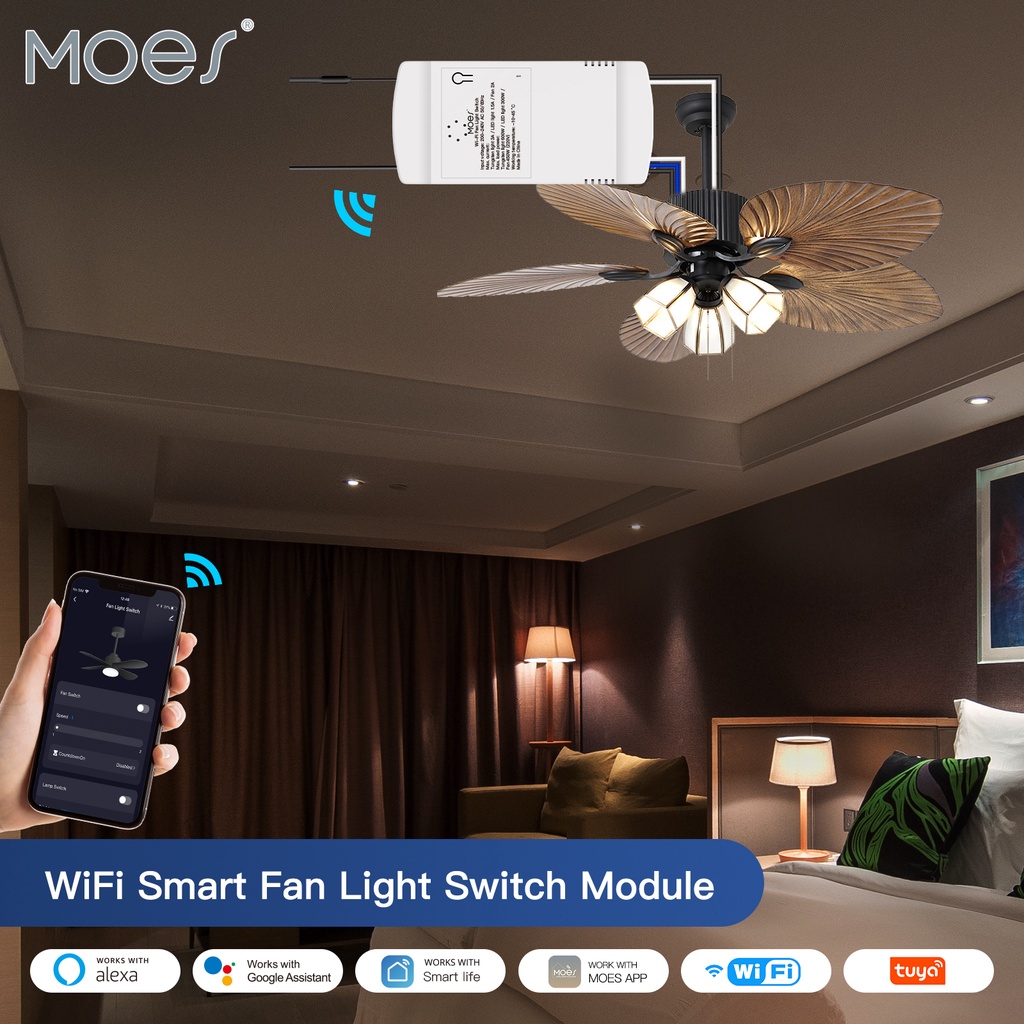 MOES Smart Wi-Fi Ceiling Fan Switch Module Control Fan and Light ...