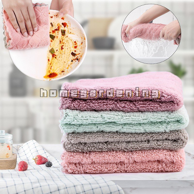 Multifunctional Double-layer Thickened Coral Velvet Dishcloth Absorbent ...