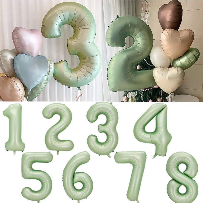 1set 40inch Sage Green Digit Balloons Olive Green Numbers 1 2 3 4 5 6 7 ...