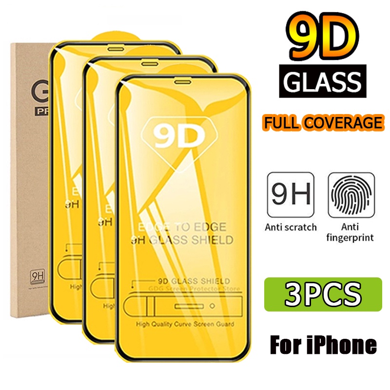 3PCS 9D Full Tempered Glass for iPhone11 12 13 14 15 Pro Max XR XS 6 7 ...