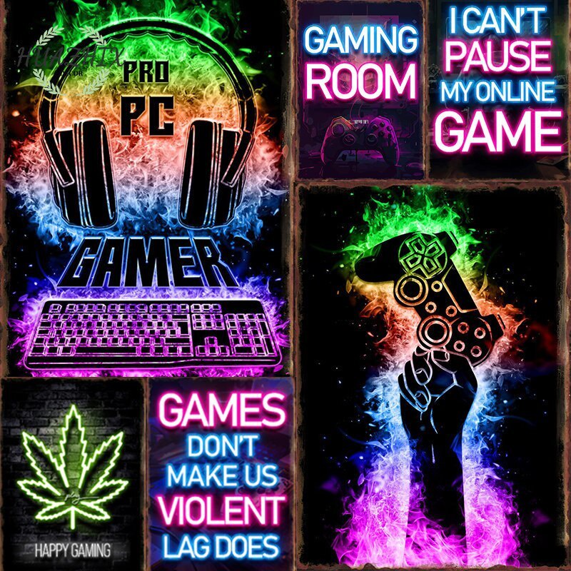 Game Controller Metal Tin Sign Retro Gamer Plaque Print Playing Vintage ...